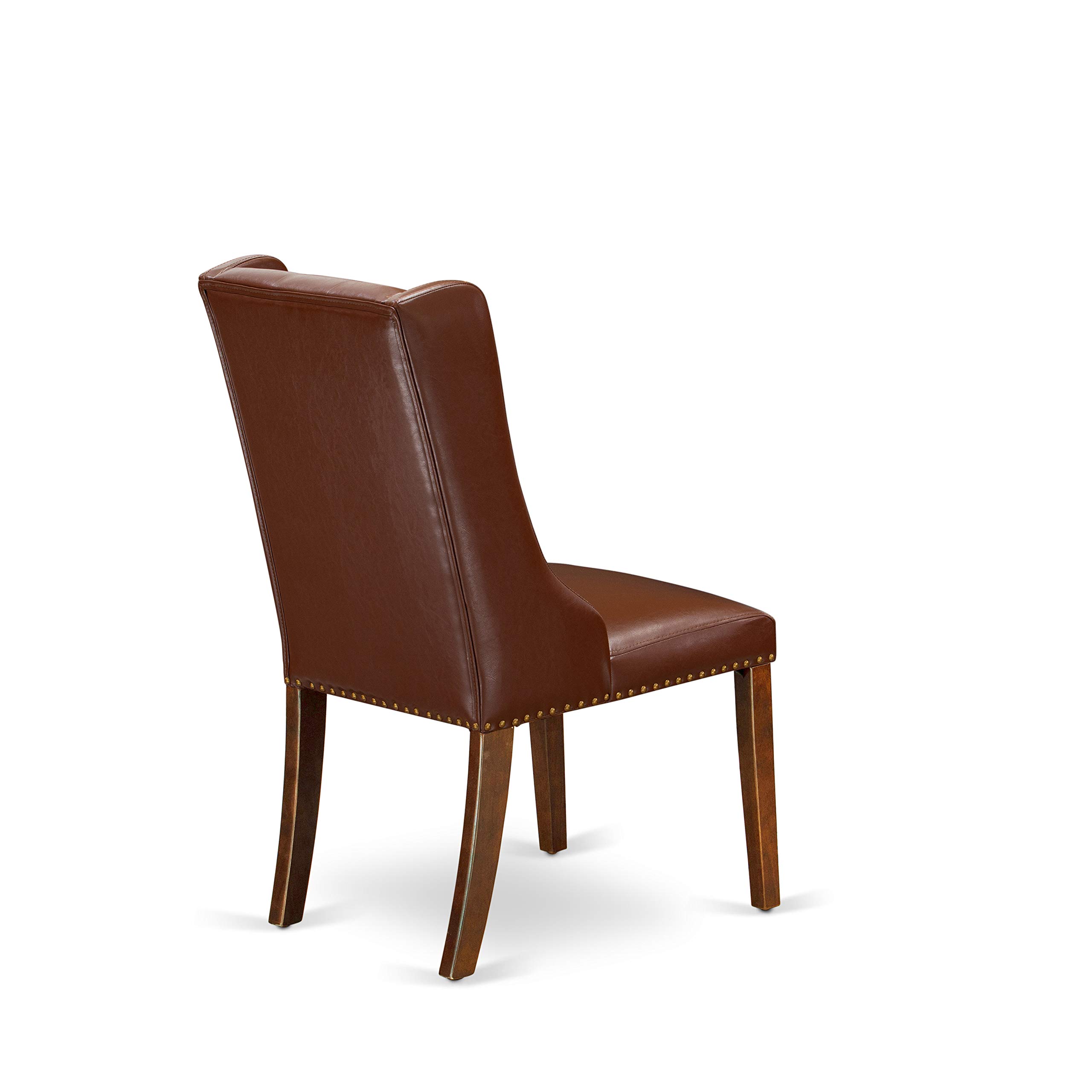East West Furniture HLFO5-MAH-46 5 Piece Kitchen Table Set for 4 Includes a Round Dining Table with Pedestal and 4 Brown Faux Faux Leather Parson Dining Chairs, 42x42 Inch, Mahogany