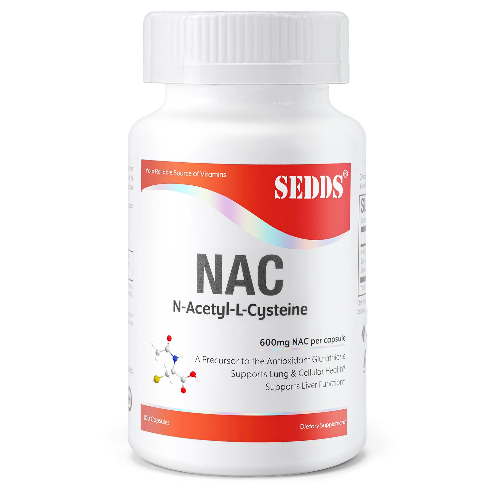 SEDDS Supplements, N-Acetyl Cysteine (NAC) 600mg, 100 Veg Capsules - Non-GMO, Gluten Free