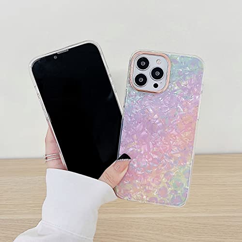YeLoveHaw Designed for iPhone 14 Pro Case for Women Girls, Pink Purple Pearly-Lustre Shell, Colorful Glitter Powder Leopard Print, Slim Hard Protective Cover for iPhone 14Pro (Shiny Leopard)