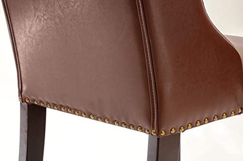 East West Furniture HLFO5-MAH-46 5 Piece Kitchen Table Set for 4 Includes a Round Dining Table with Pedestal and 4 Brown Faux Faux Leather Parson Dining Chairs, 42x42 Inch, Mahogany