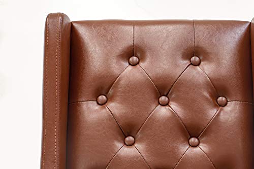 East West Furniture HLFO5-MAH-46 5 Piece Kitchen Table Set for 4 Includes a Round Dining Table with Pedestal and 4 Brown Faux Faux Leather Parson Dining Chairs, 42x42 Inch, Mahogany