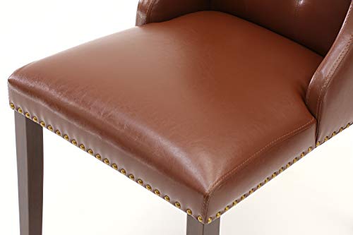 East West Furniture HLFO5-MAH-46 5 Piece Kitchen Table Set for 4 Includes a Round Dining Table with Pedestal and 4 Brown Faux Faux Leather Parson Dining Chairs, 42x42 Inch, Mahogany