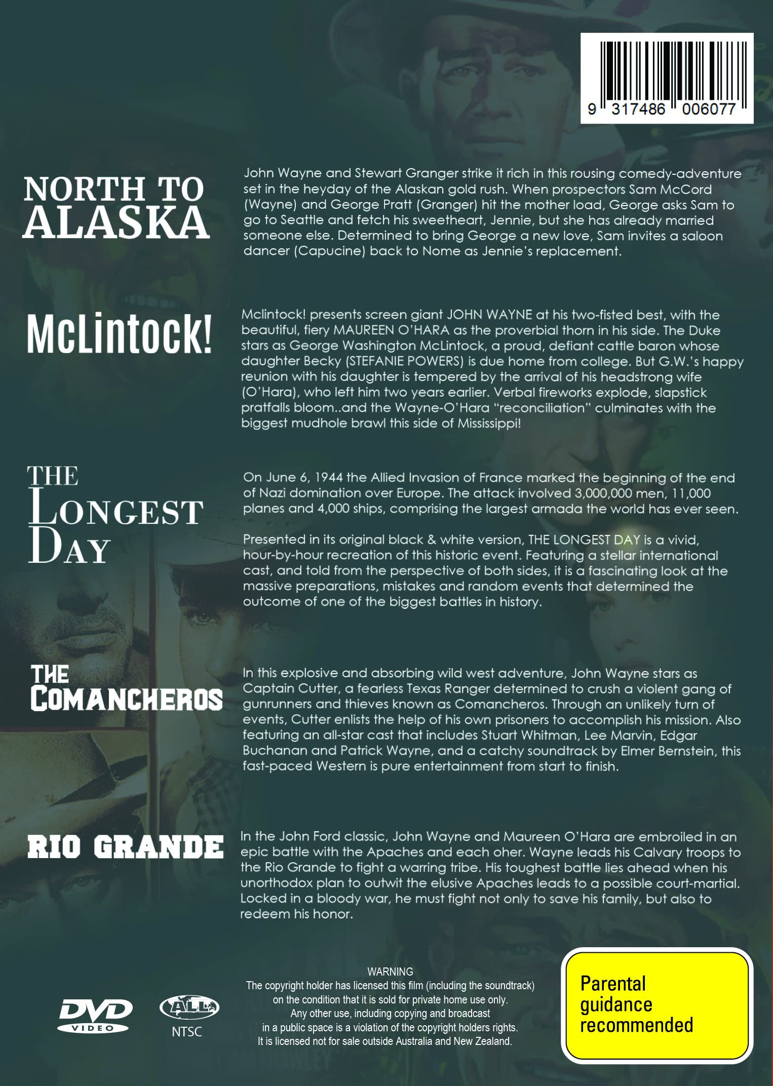 5 Movies Collection - North to Alaska / McLintock / Rio Grande / Longest Day / The Comancheros - John Wayne se Volume 2 DVD