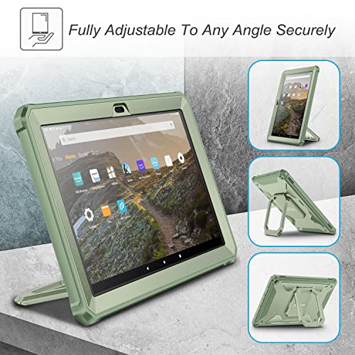 Fintie Case for Amazon Fire HD 10 & Fire HD 10 Plus (11th Generation, 2021 Release) - [Tuatara Rotating] Multi-Functional Grip Carry Stand Cover w/Built-in Screen Protector, Sage Green