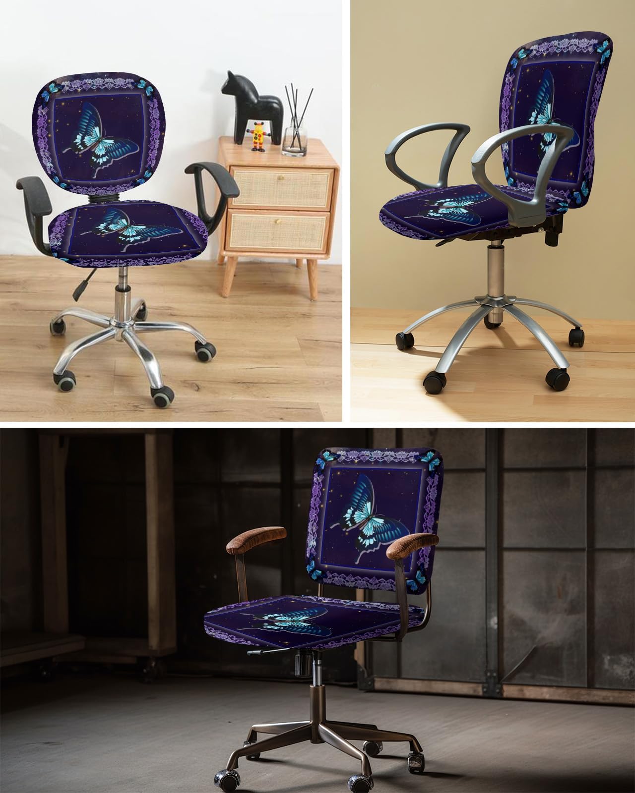 Big buy store Office Chair Cover Butterfly Protective Stretchable Universal Computer Chair Covers Purple Starry Sky Starlight Stretch Rotating Chair Slipcover