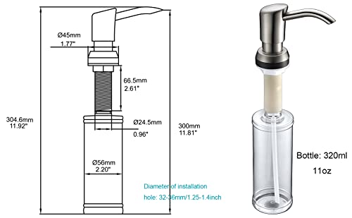 Soap Dispenser, Delle Rosa Soap Dispenser for Kitchen Sink Brushed Nickel, Soap Dispenser Easy Installation Well Built and Sturdy, 320ml/11oz
