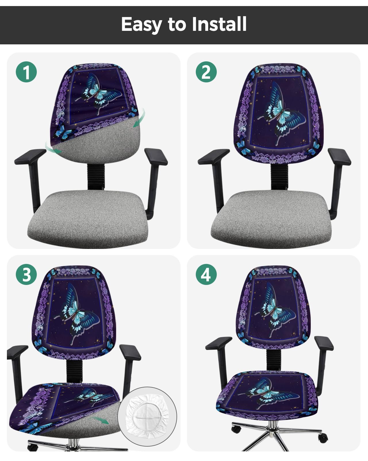Big buy store Office Chair Cover Butterfly Protective Stretchable Universal Computer Chair Covers Purple Starry Sky Starlight Stretch Rotating Chair Slipcover