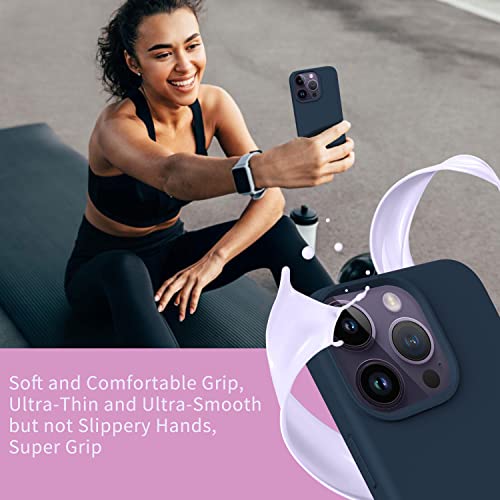 QHOHQ [5 in 1] for iPhone 14 Pro Case, with 2X Screen Protector + 2X Camera Lens Protector, Soft Silicone Military Shockproof Slim Thin Phone Case 6.1 Inch, Navy Blue