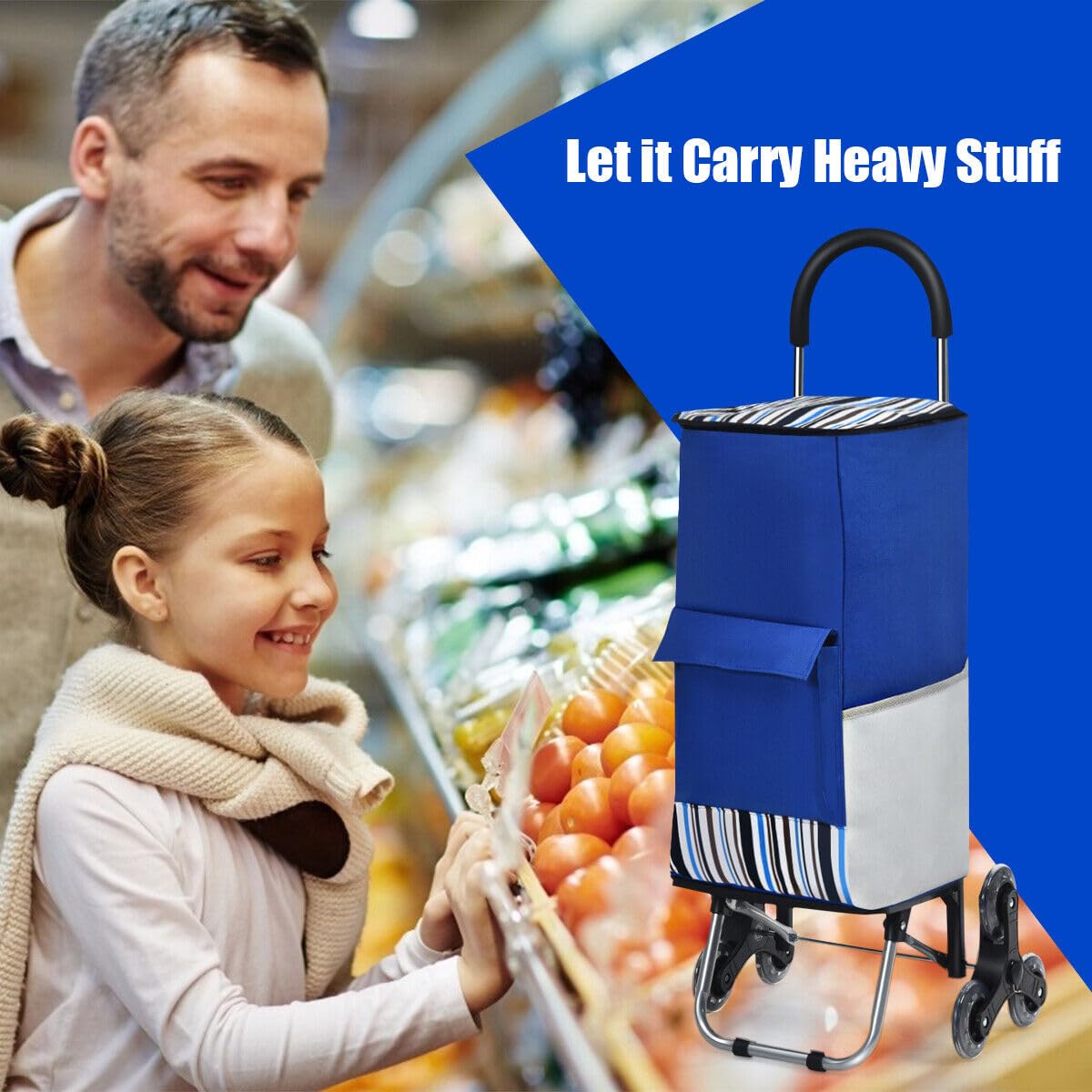 Folding Shopping Cart Stair Climbing Dolly w/Bag & Bungee Cord