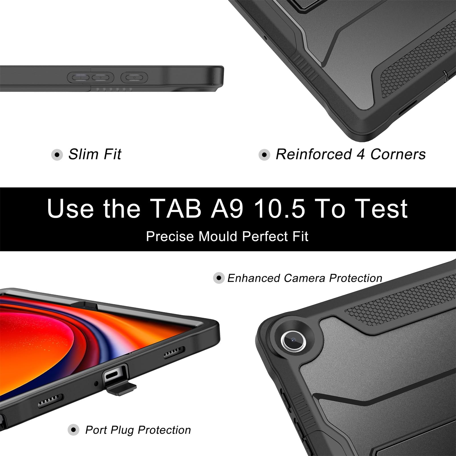 Soke Case for Samsung Galaxy Tab A9 Plus 2023, with Built-in Screen Protector and Kickstand, Rugged Full Body Protective Cover for Galaxy Tab A9+ 11 Inch Tablet [SM-X210/X216/X218],Black