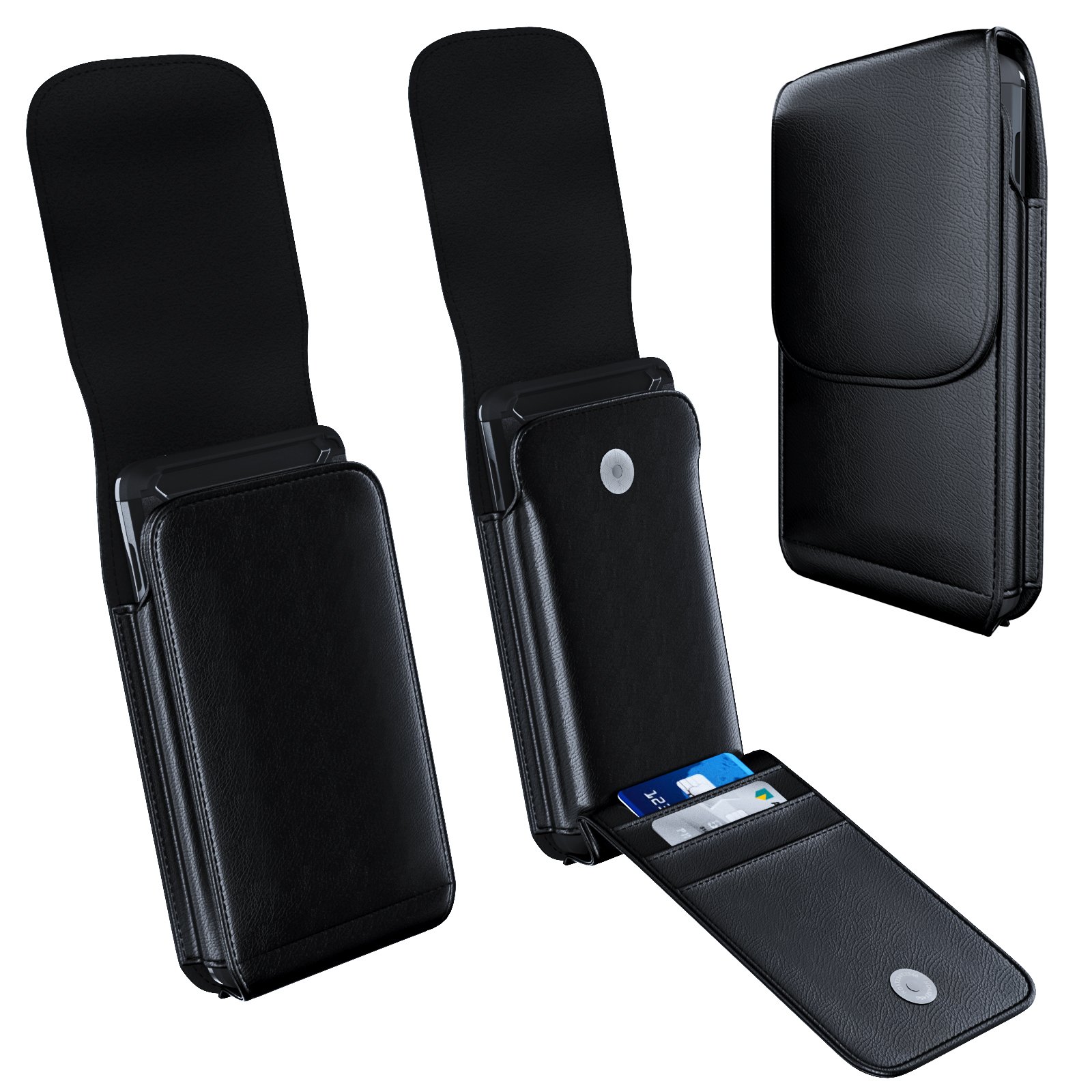 Meilib Holster for iPhone 14, 14 Pro, 13, 13 Pro, 12, 12 Pro, 11 Pro, X, Xs, Cell Phone Belt Holder Case with Swivel Belt Clip, ID/Card Storage Pouch Cover (Fits iPhone with Otterbox Case on) Black