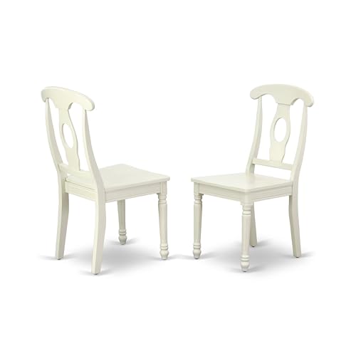 East West Furniture BOKE5-LWH-W 5 Piece Kitchen Table Set for 4 Includes a Round Dining Room Table and 4 Solid Wood Seat Chairs, 42x42 Inch, Linen White
