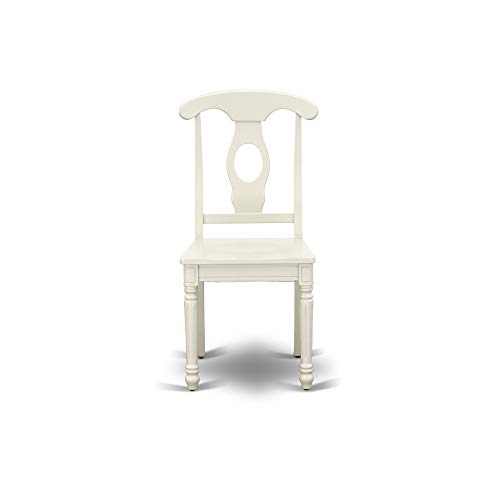 East West Furniture BOKE5-LWH-W 5 Piece Kitchen Table Set for 4 Includes a Round Dining Room Table and 4 Solid Wood Seat Chairs, 42x42 Inch, Linen White