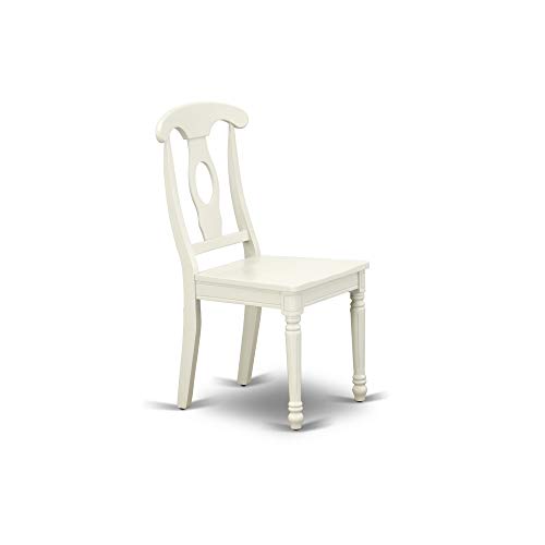 East West Furniture BOKE5-LWH-W 5 Piece Kitchen Table Set for 4 Includes a Round Dining Room Table and 4 Solid Wood Seat Chairs, 42x42 Inch, Linen White