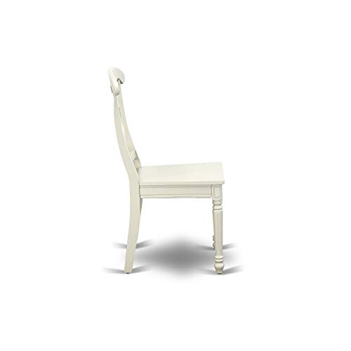 East West Furniture BOKE5-LWH-W 5 Piece Kitchen Table Set for 4 Includes a Round Dining Room Table and 4 Solid Wood Seat Chairs, 42x42 Inch, Linen White