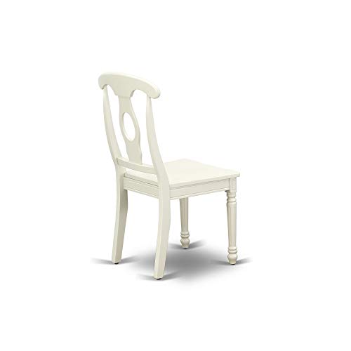 East West Furniture BOKE5-LWH-W 5 Piece Kitchen Table Set for 4 Includes a Round Dining Room Table and 4 Solid Wood Seat Chairs, 42x42 Inch, Linen White