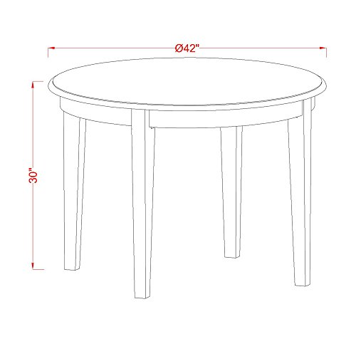 East West Furniture BOKE5-LWH-W 5 Piece Kitchen Table Set for 4 Includes a Round Dining Room Table and 4 Solid Wood Seat Chairs, 42x42 Inch, Linen White