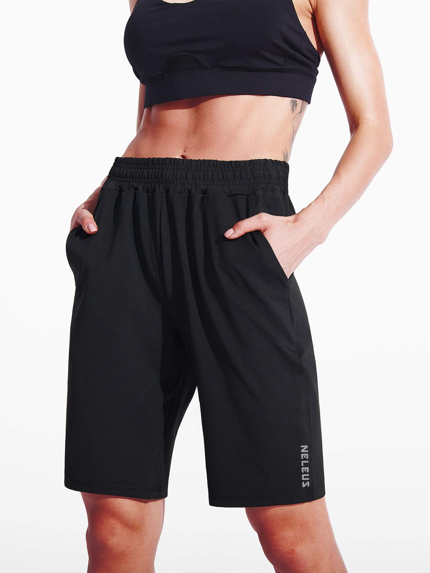 NELEUS Women's 10 inch Running Shorts Workout Athletic Short for Yoga with Pocket,3 Pack,Black/Grey/Navy Blue,US 2XL,EU 3XL