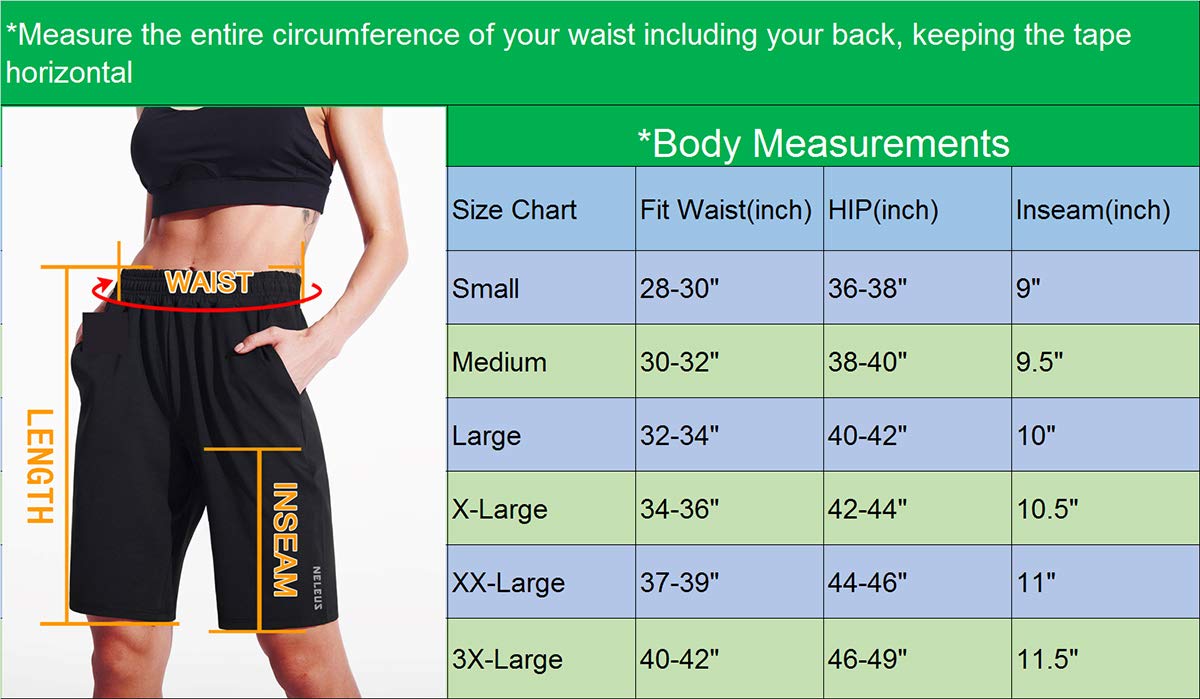 NELEUS Women's 10 inch Running Shorts Workout Athletic Short for Yoga with Pocket,3 Pack,Black/Grey/Navy Blue,US 2XL,EU 3XL
