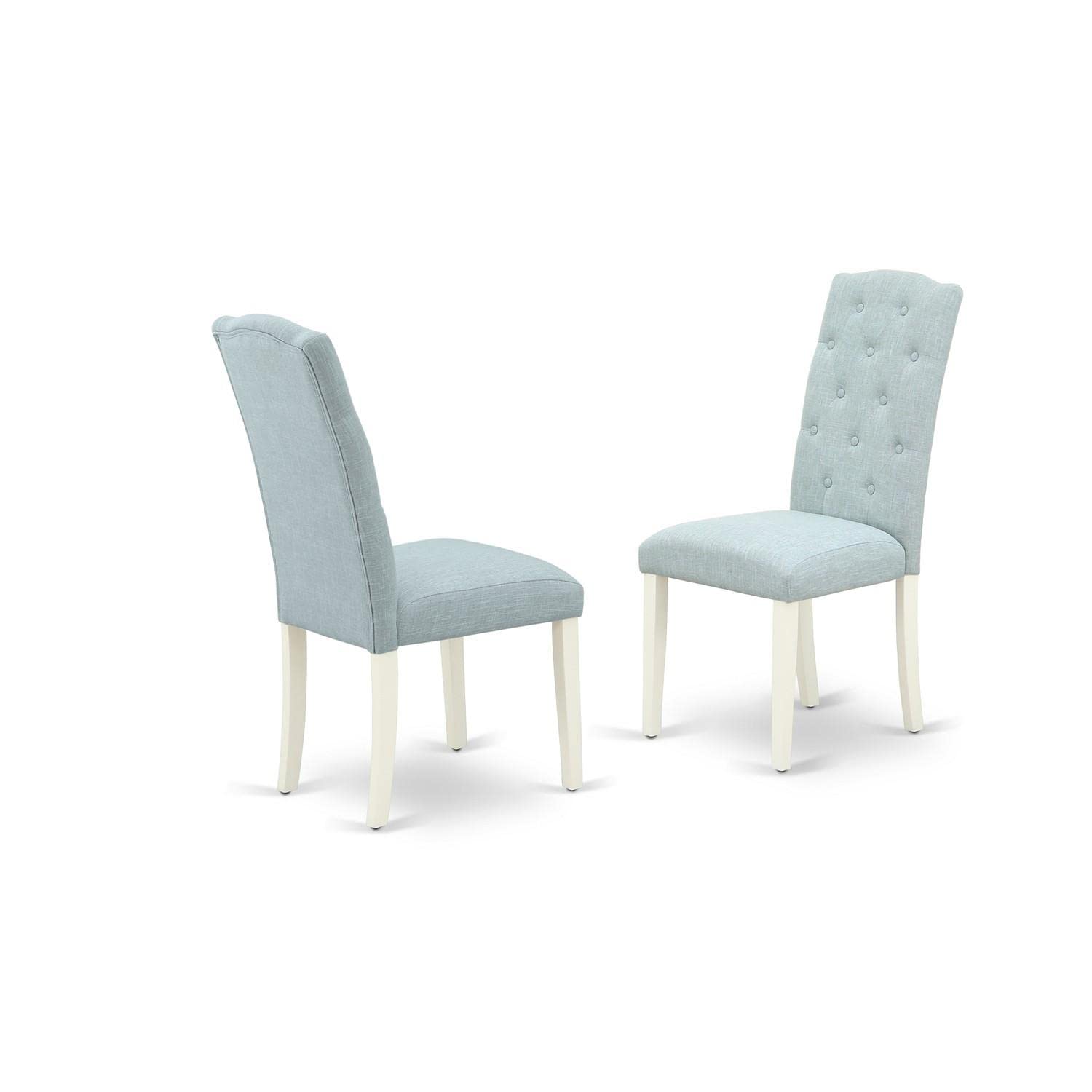 East West Furniture DLCE5-WHI-15 5 Piece Dining Set Includes a Round Dining Room Table with Dropleaf and 4 Baby Blue Linen Fabric Upholstered Chairs, 42x42 Inch, Linen White