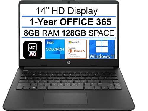 2022 Newest HP Stream 14" HD Laptop, Intel Celeron N4020(up to 2.8GHz), 8GB RAM, 128GB Space(64GB eMMC+64GB Card), 1-Year Office 365, WiFi, HDMI, USB-C, Webcam, Bluetooth, Windows 11S, Black+JVQ MP