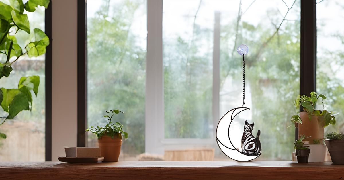 YULAIKUAI Tabby Cat Memorial Suncatcher - Handcrafted Stained Glass Memorial Gifts for Cat Lovers, American Shorthair Cat Keepsake