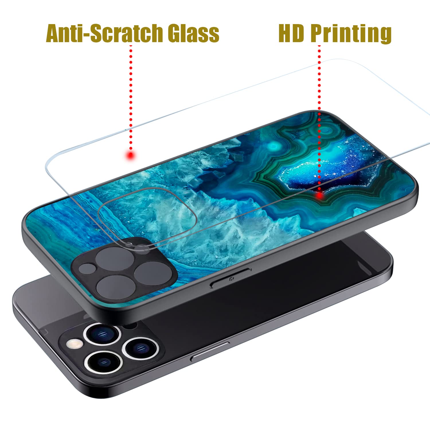 Tabavsit for iPhone 14 Pro Case, Full Surrounding Camera Protection, Agate Marble Personalized Anti-Scratch Glass Design On The Back, Shockproof Bumper, Protective Cover for iPhone14procase
