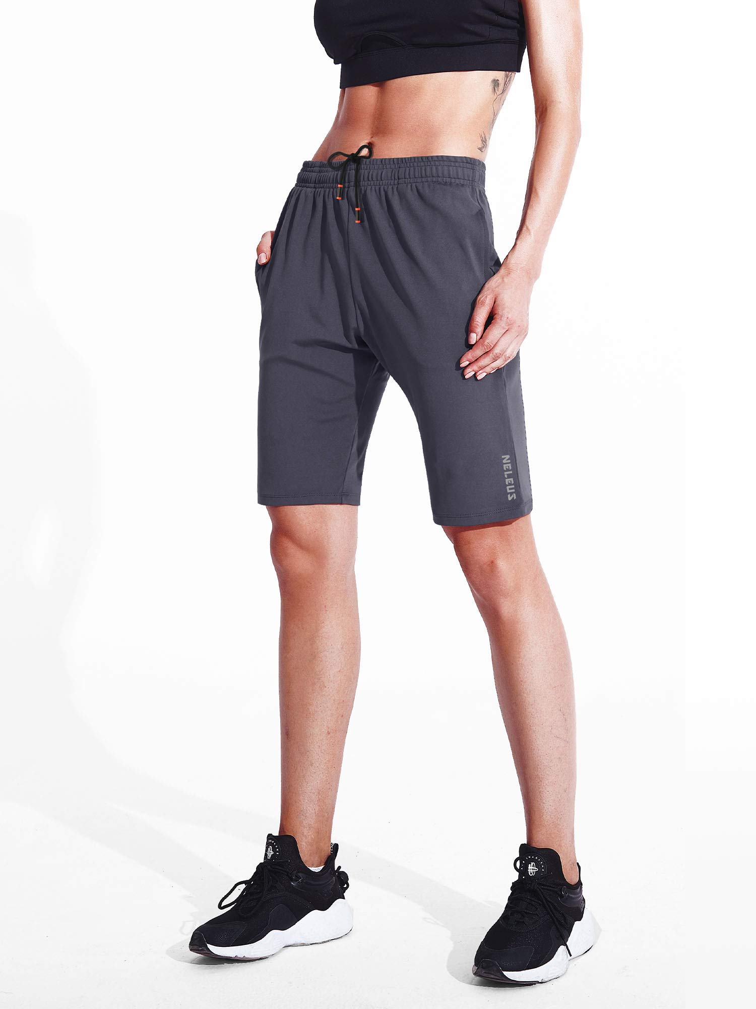NELEUS Women's 10 inch Running Shorts Workout Athletic Short for Yoga with Pocket,3 Pack,Black/Grey/Navy Blue,US 2XL,EU 3XL
