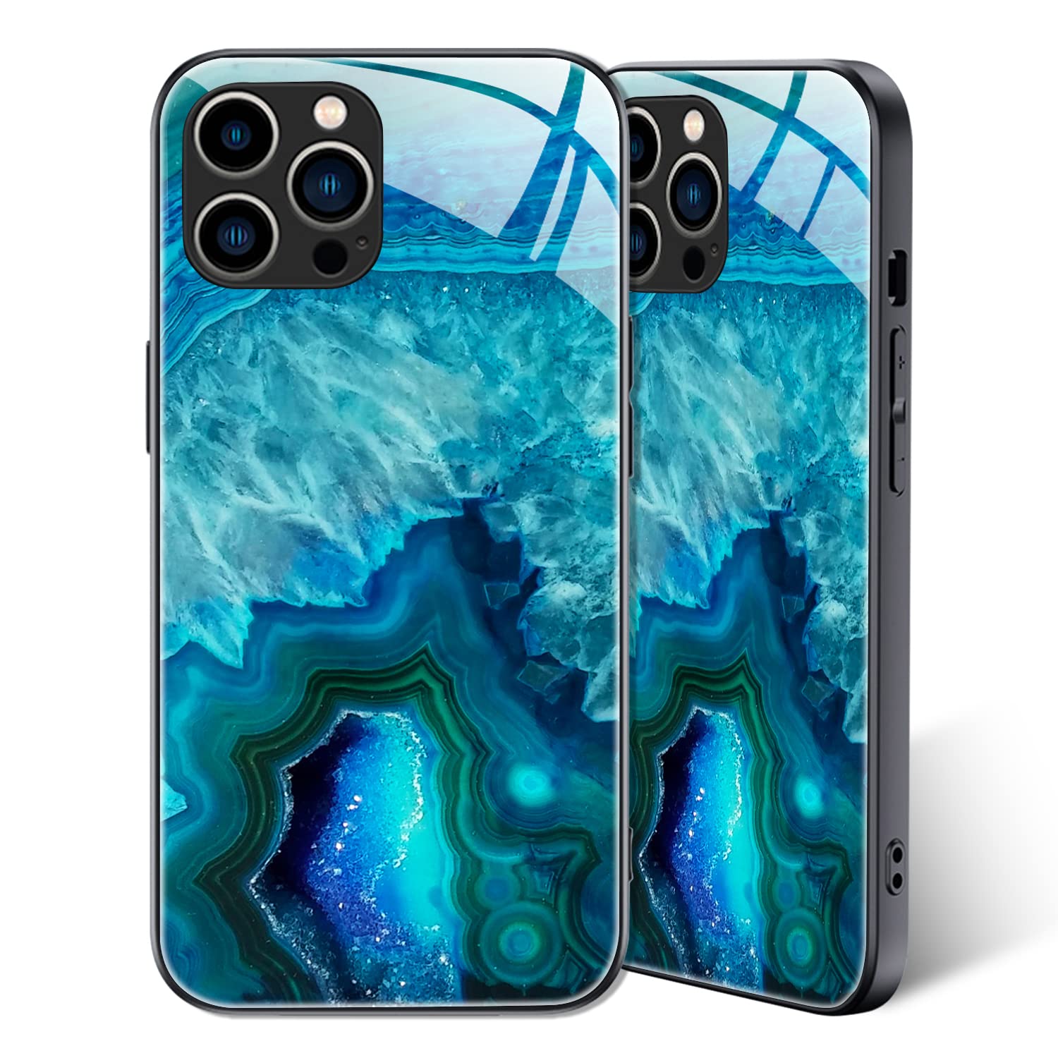 Tabavsit for iPhone 14 Pro Case, Full Surrounding Camera Protection, Agate Marble Personalized Anti-Scratch Glass Design On The Back, Shockproof Bumper, Protective Cover for iPhone14procase