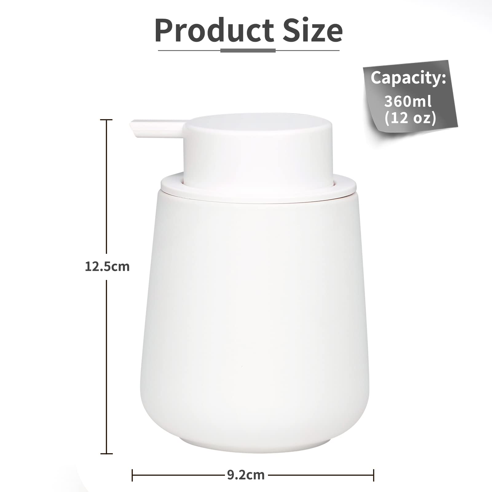 BosilunLife Foam Hand Soap Dispenser - 12 oz Bathroom Lotion Hand Pump Dispenser White Foaming Soap Dispenser Ceramic Dish Liquid Dispenser for Kitchen Hand Wash Dispenser (Rubber Paint)