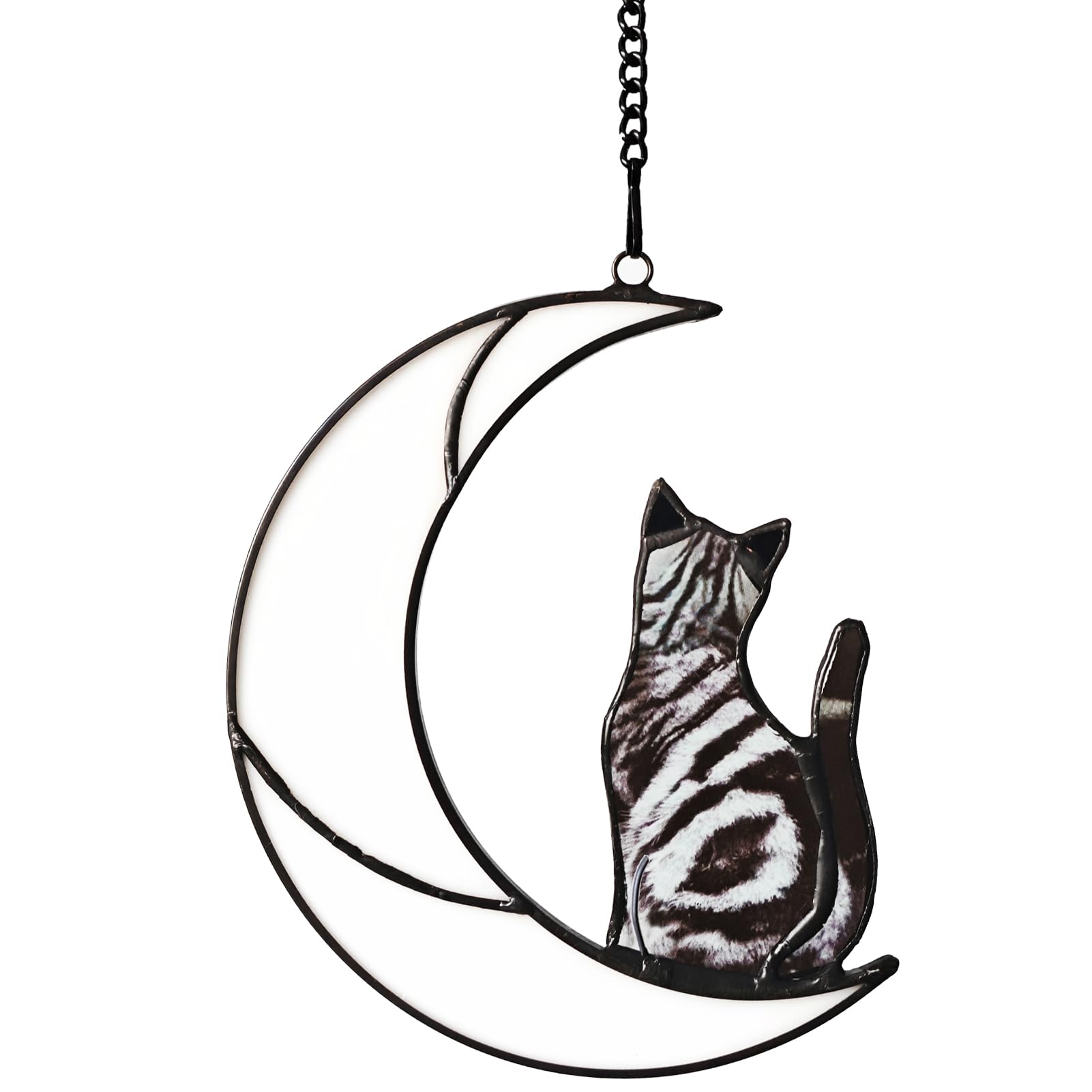 YULAIKUAI Tabby Cat Memorial Suncatcher - Handcrafted Stained Glass Memorial Gifts for Cat Lovers, American Shorthair Cat Keepsake