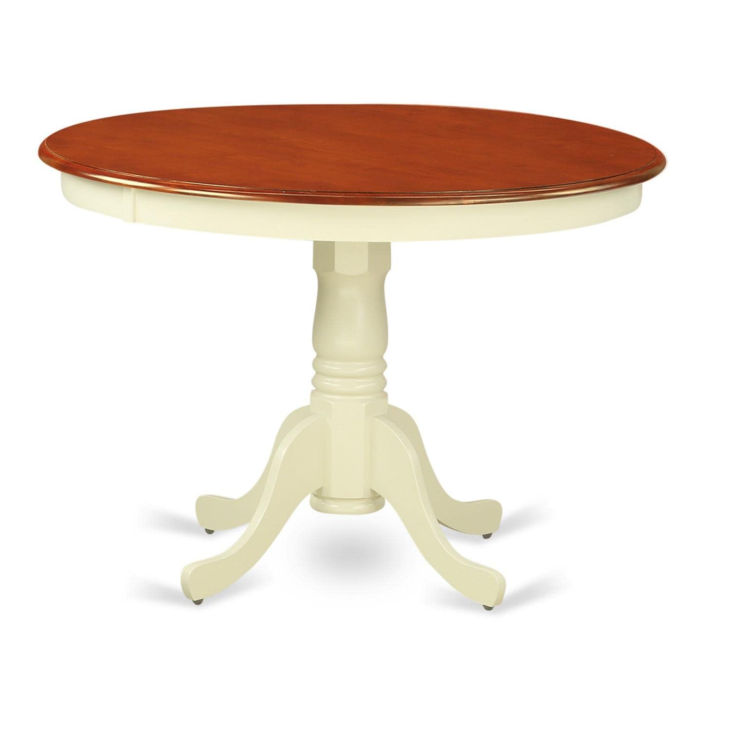 East West Furniture HLDA5-BMK-W 5 Piece Modern Dining Table Set Includes a Round Wooden Table with Pedestal and 4 Dining Room Chairs, 42x42 Inch, Buttermilk & Cherry