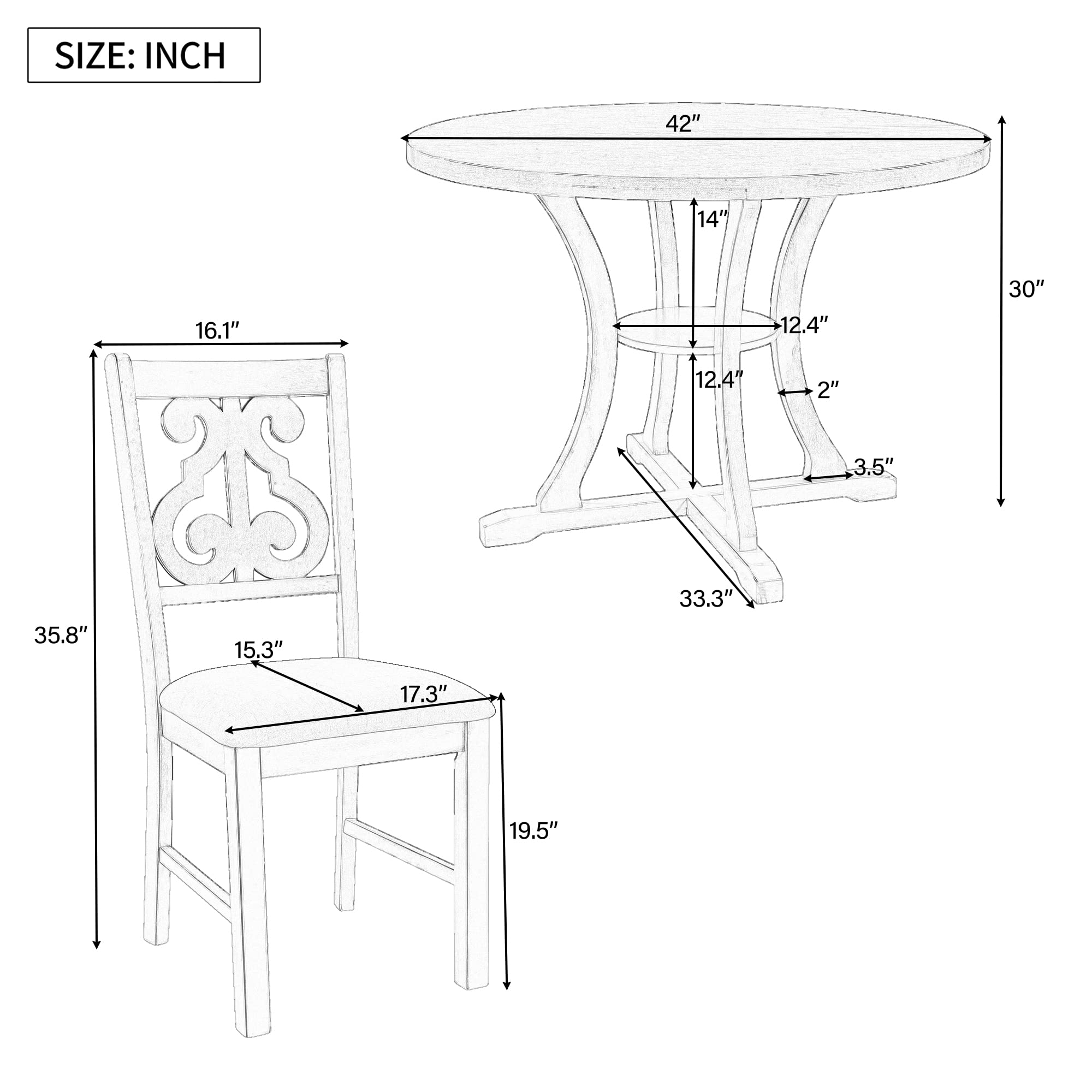 Merax 5-Piece Round Dining Table Set with Special-Shaped Legs and an Exquisitely Designed Hollow Chairs Back, Antique Blue/Dark Brown