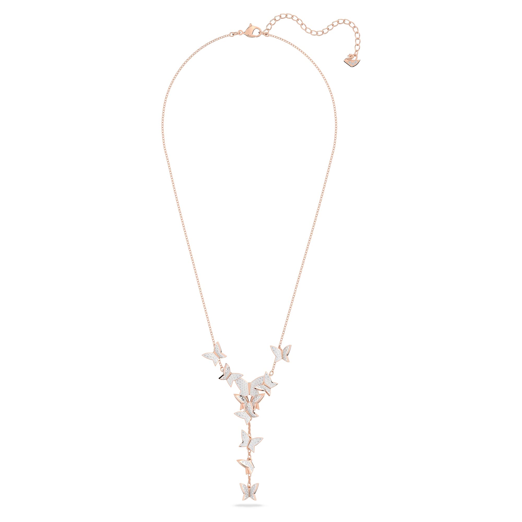 Swarovski Lilia Y necklace, Butterfly, White, Rose-gold tone plated