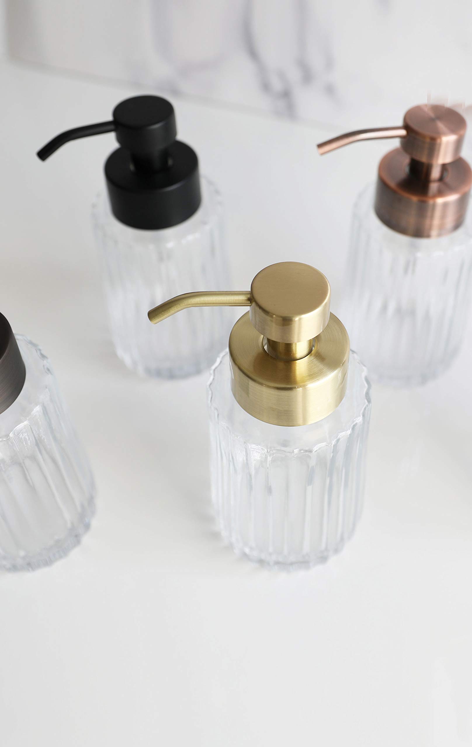 Rail19 Flora Fluted Foaming Soap Dispenser | Vintage-Inspired Modern Glass Refillable Pump Bottle for Bathroom Vanity Countertop and Kitchen, 10oz (Gold)