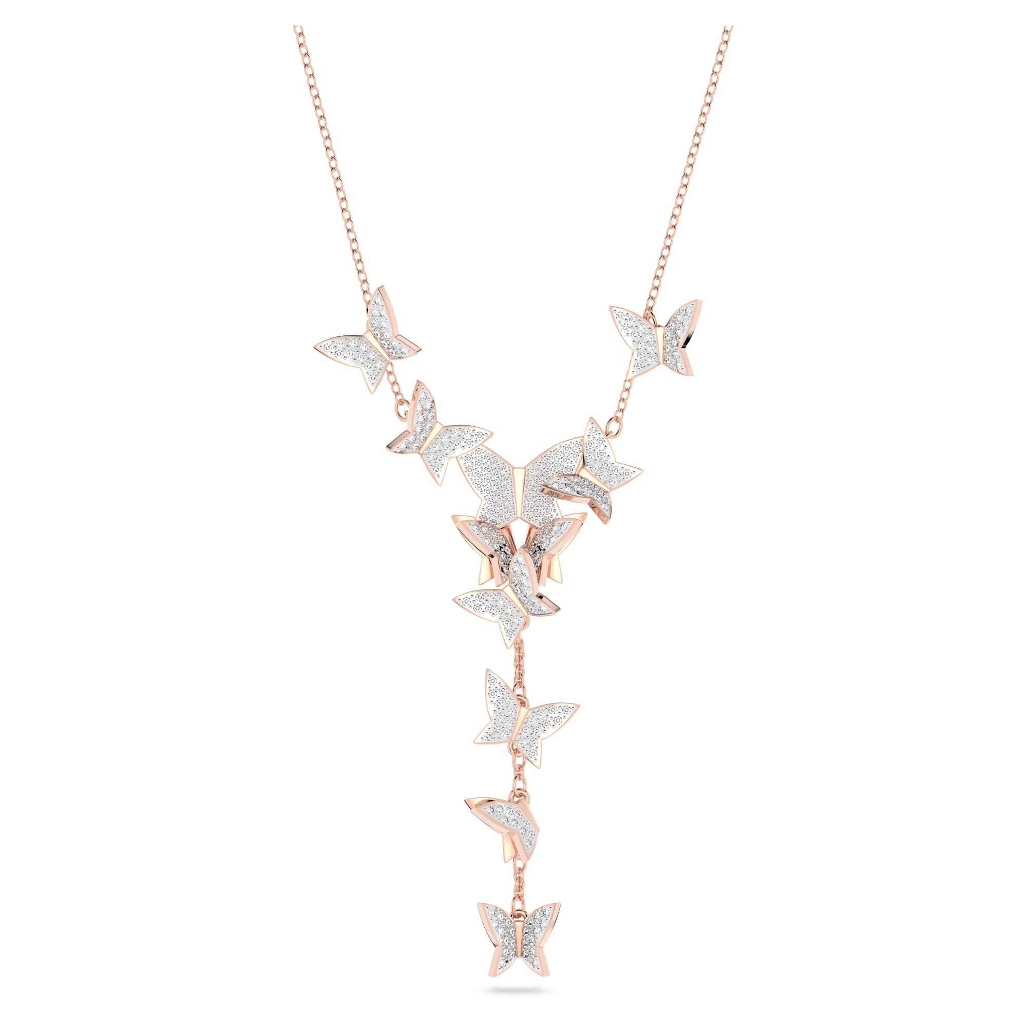 Swarovski Lilia Y necklace, Butterfly, White, Rose-gold tone plated