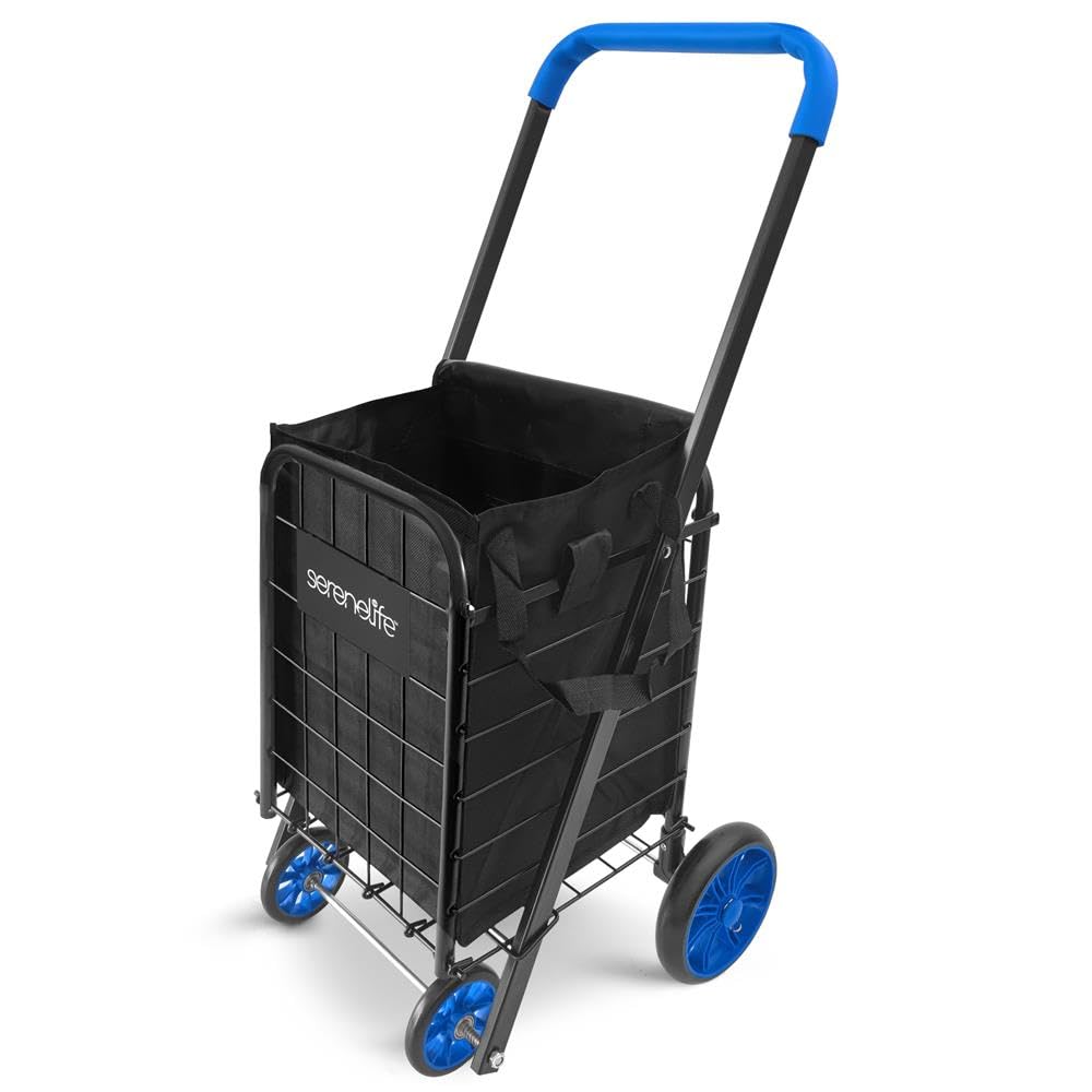 SereneLife 15” Shopping Cart Cover–Multipurpose Cart Liner, Water Resistant, Portable Shopping Bag, Pocket and Side Handles, Compatible with SLSPCART19 Cart Model, All-Black Finishing