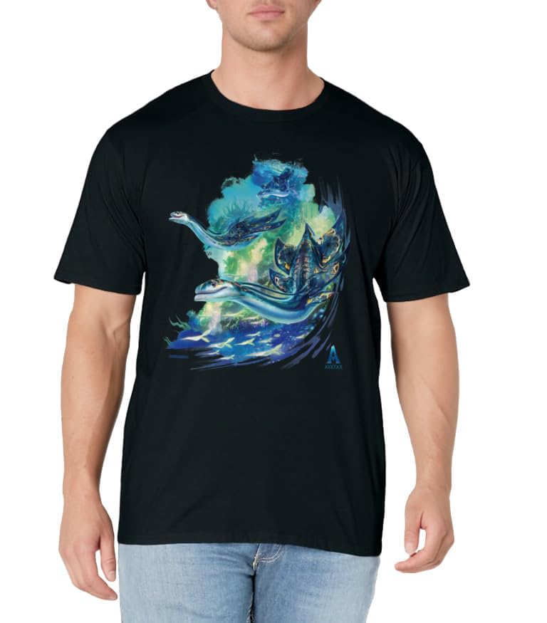 Avatar Underwater Ilu Trio V-Neck T-Shirt - Classic Fit, Short Sleeve, Adult, Black