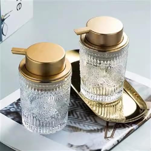 Glass Foam Soap Dispenser, Portable Press Soap Bottle, Refillable Foaming Pump Bottle with Gold Pump, Foam Hand Soap Dispenser for Bathroom Kitchen, Modern Home Bathroom Decor