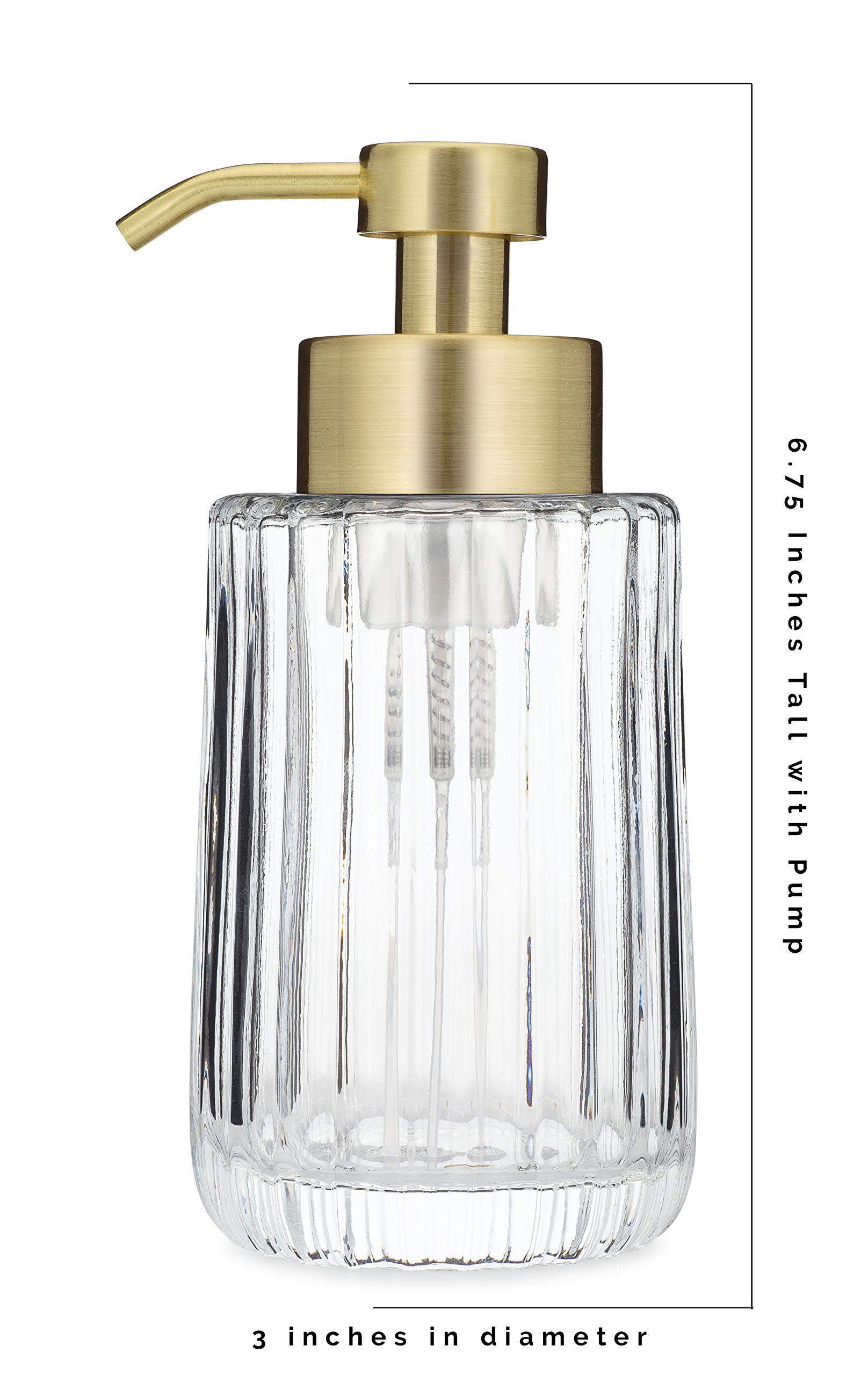 Rail19 Flora Fluted Foaming Soap Dispenser | Vintage-Inspired Modern Glass Refillable Pump Bottle for Bathroom Vanity Countertop and Kitchen, 10oz (Gold)