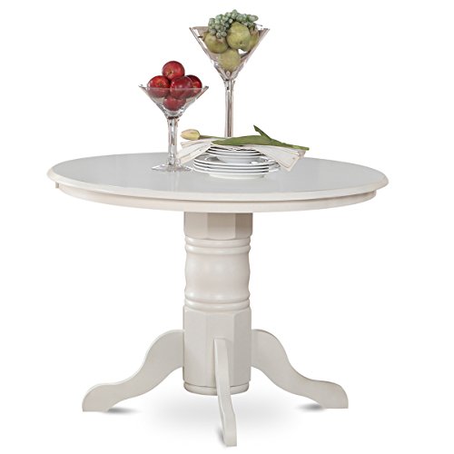 East West Furniture SHDA3-LWH-W 3 Piece Kitchen Table Set for Small Spaces Contains a Round Dining Table with Pedestal and 2 Dining Room Chairs, 42x42 Inch, Linen White