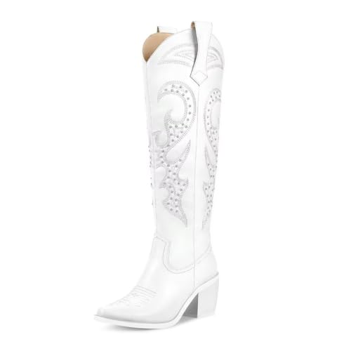 wetkiss Cowboy Boots - Women's White Cowgirl Boots, Mid Calf & Knee High