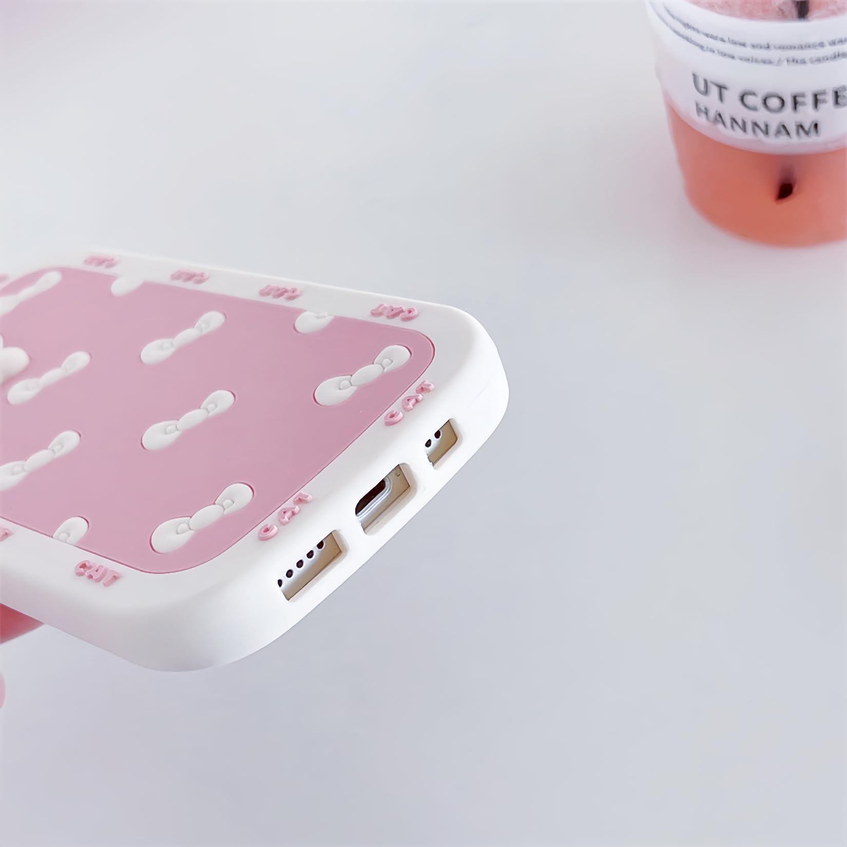AUCAN Cute Silicone Case for iPhone 14 Pro Max 6.7", Pink Kawaii Soft Funny Cover, Shockproof Classic Cat Bow Cellular Phone Case for Girls Women