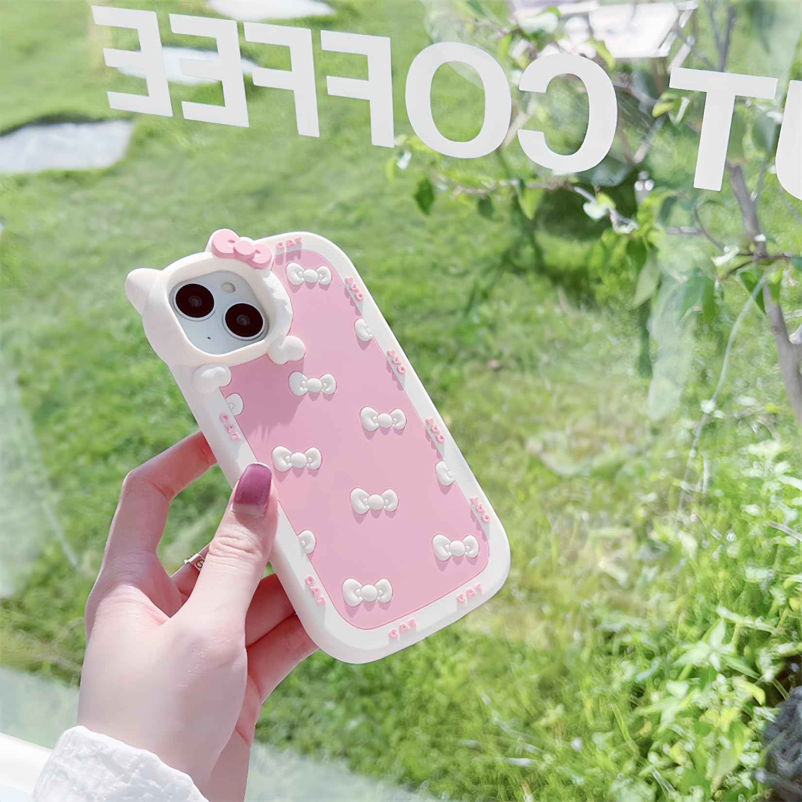 AUCAN Cute Silicone Case for iPhone 14 Pro Max 6.7", Pink Kawaii Soft Funny Cover, Shockproof Classic Cat Bow Cellular Phone Case for Girls Women