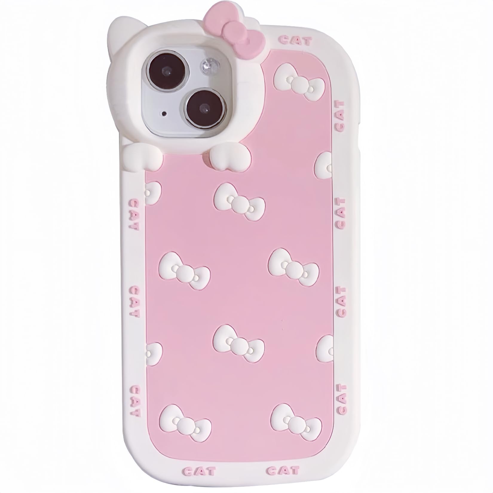 AUCAN Cute Silicone Case for iPhone 14 Pro Max 6.7", Pink Kawaii Soft Funny Cover, Shockproof Classic Cat Bow Cellular Phone Case for Girls Women