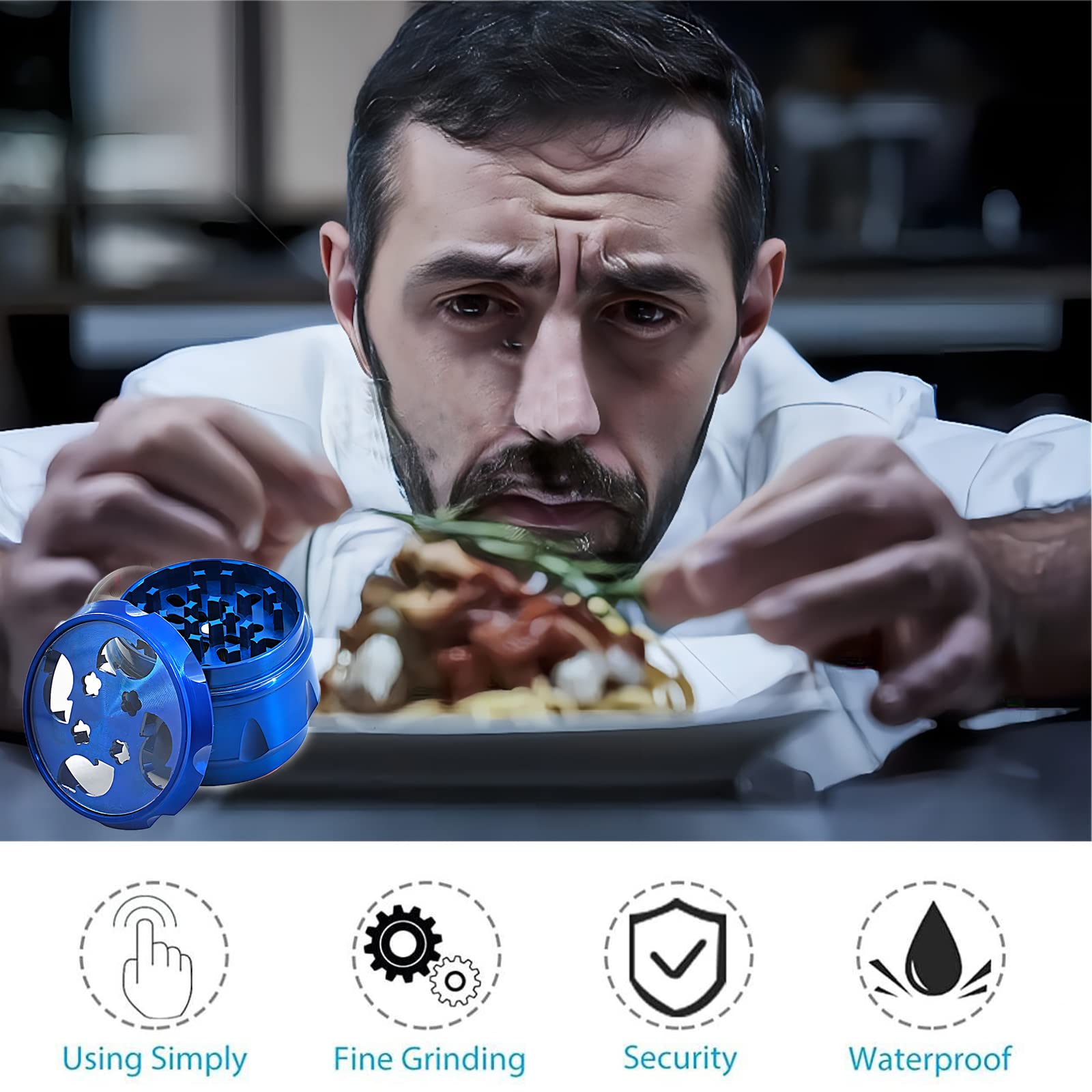 Generic 2.5 Inch Four Layers Manual Grinder - Spice and Seed Grinder - Kitchen Gadget - Transparent Cover - Easy to Clean - Suitable for Coffee Beans, Spices, Tobacco (1 Pack) (Blue)