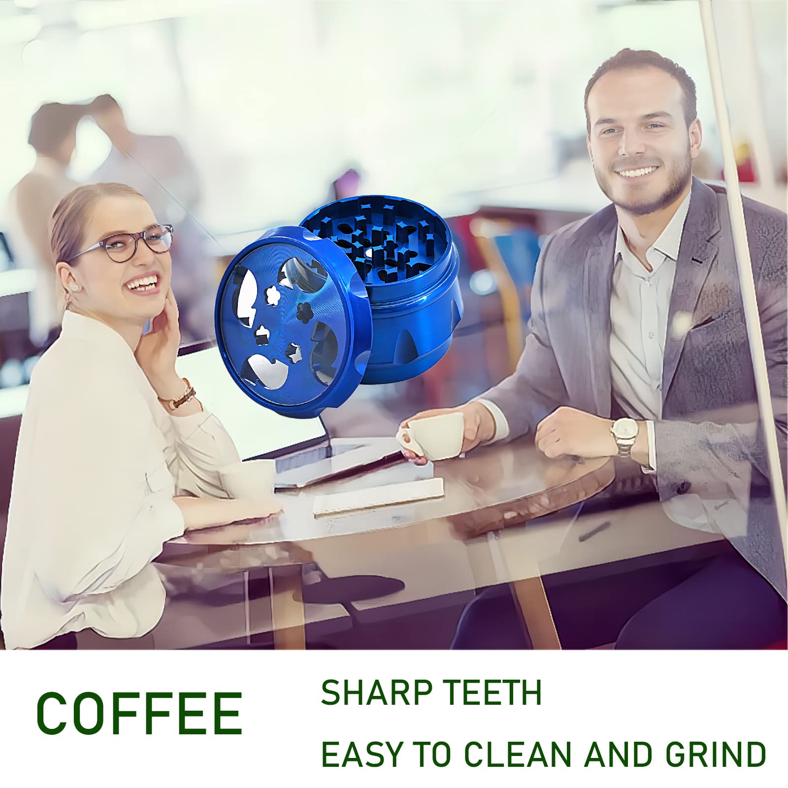 Generic 2.5 Inch Four Layers Manual Grinder - Spice and Seed Grinder - Kitchen Gadget - Transparent Cover - Easy to Clean - Suitable for Coffee Beans, Spices, Tobacco (1 Pack) (Blue)