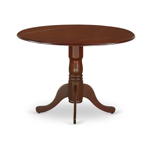 East West Furniture DMCL5-MAH-W 5 Piece Kitchen Table & Chairs Set Includes a Round Dining Table with Dropleaf and 4 Dining Room Chairs, 42x42 Inch, Mahogany