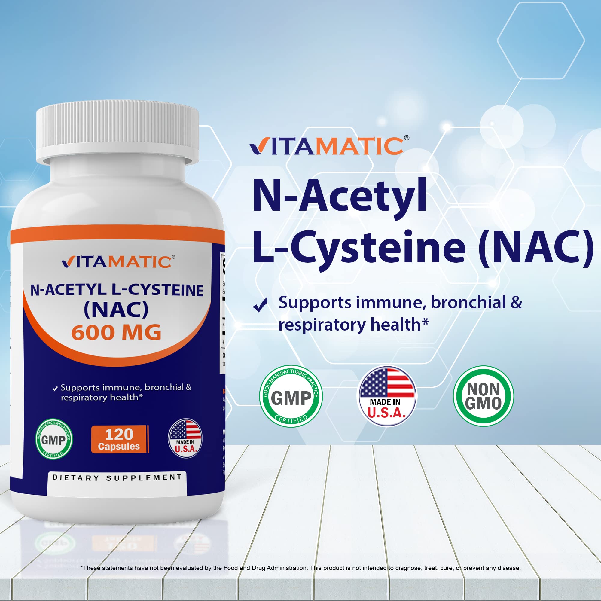 Vitamatic NAC N Acetyl L-Cysteine 600 mg 120 Veg Capsules