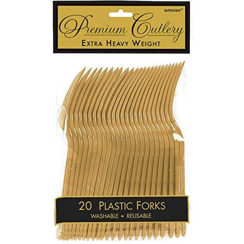 Amscan Premium Heavy Weight Plastic Forks Party Supplies, One Size, Gold